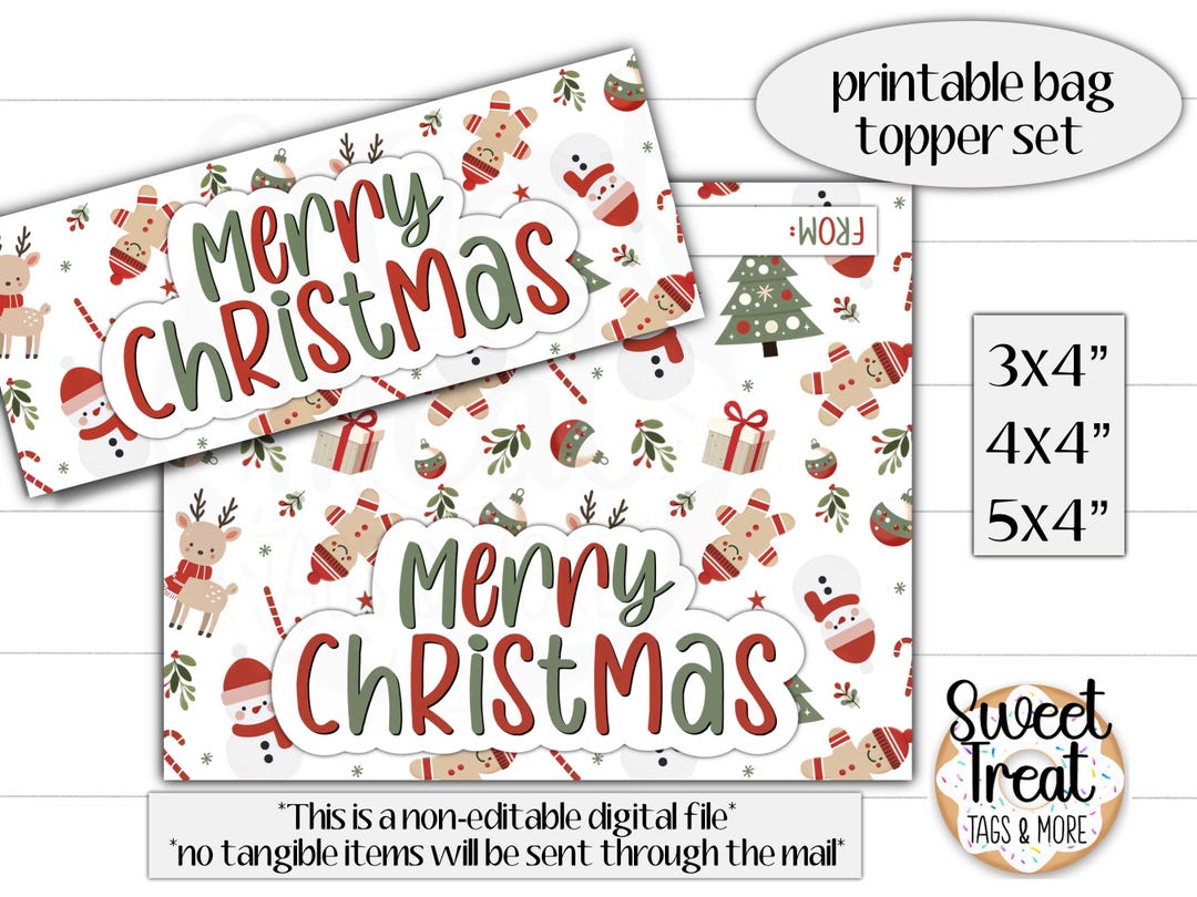 Printable Christmas Cookie Topper - Christmas Treat Topper - Christmas ...