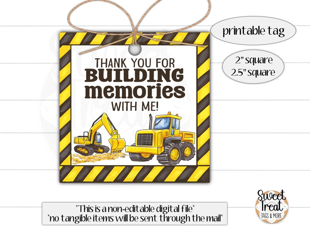 Construction Truck Favor Tag - Kids Construction Party Tags ...