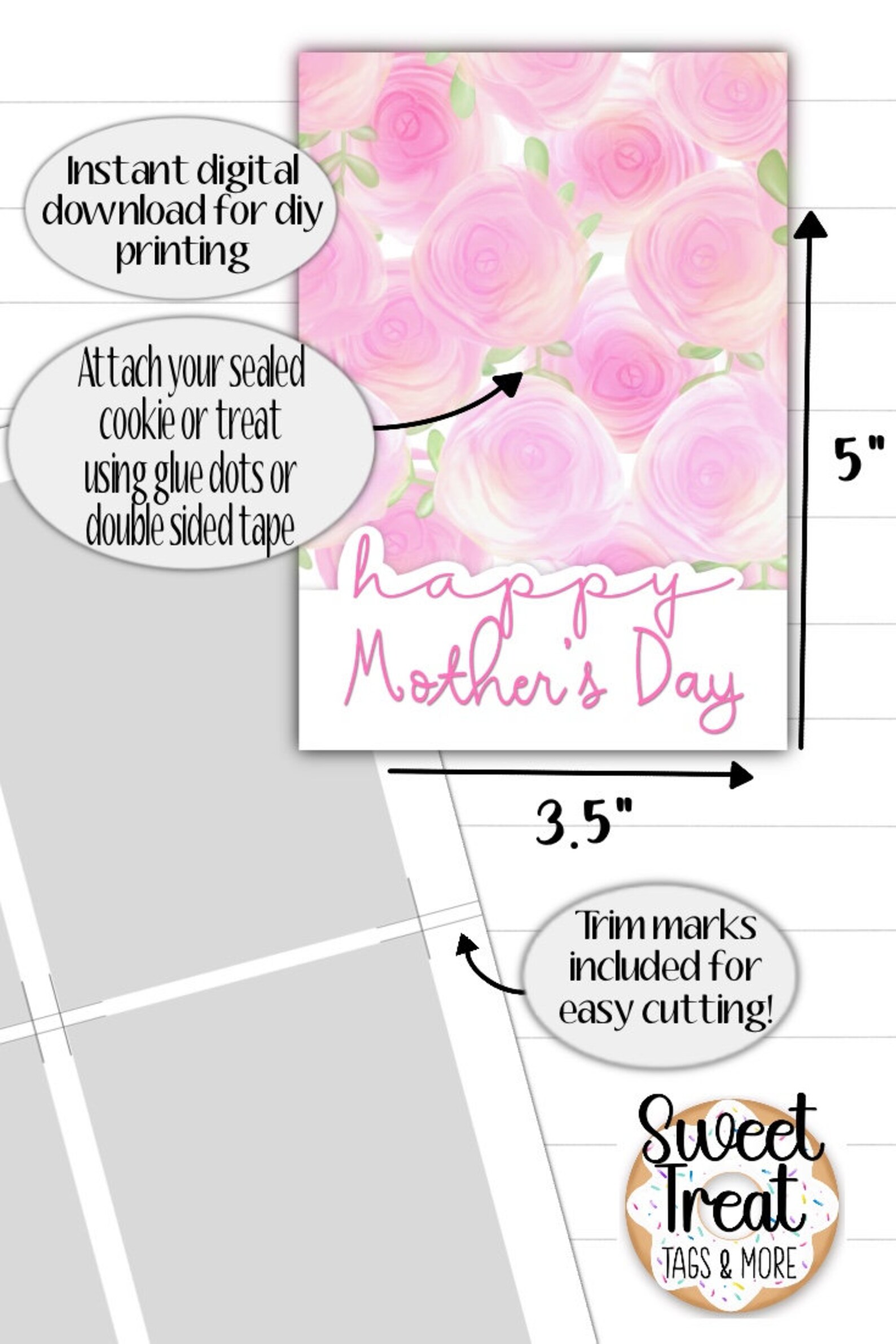 Printable Mother's Day Cookie Card - Happy Mothers Day - 3.5x5" Big ...