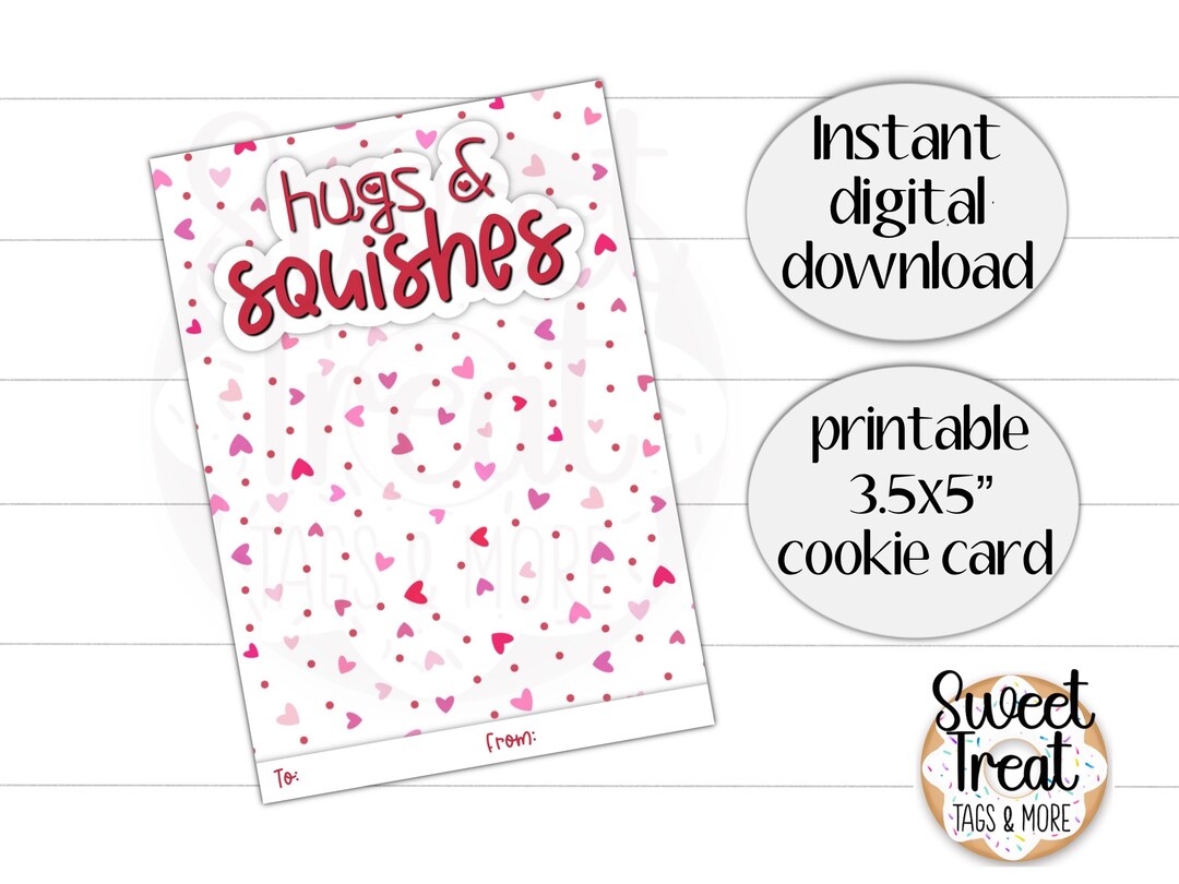 Printable Valentines Day Cookie Card - Hugs and Squishes - 3.5x5" Red ...