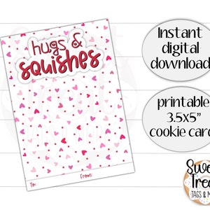 Printable Valentines Day Cookie Card - Hugs and Squishes - 3.5x5" Red ...