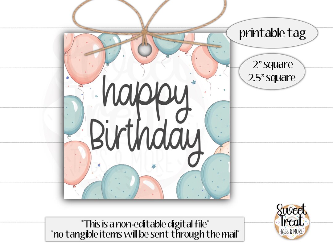 Printable Birthday Gift Tags - Birthday Treat Tag - Birthday Cookie Tag ...