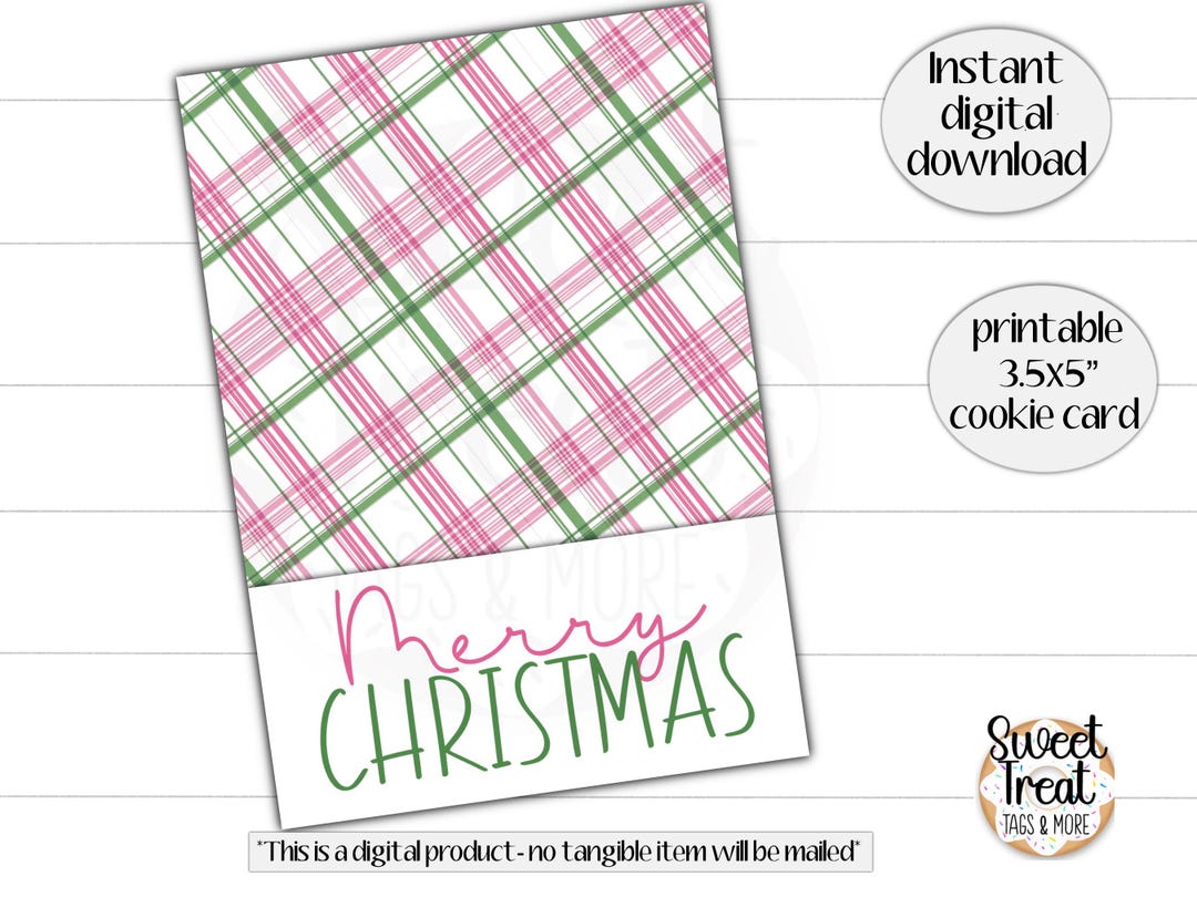 Printable Christmas Cookie Card - Merry Christmas Pink Plaid Cookie ...