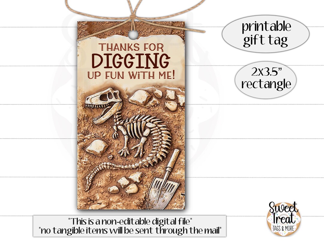 Printable Dinosaur Favor Tag - Dinosaur Party Favors - Dinosaur Dig ...