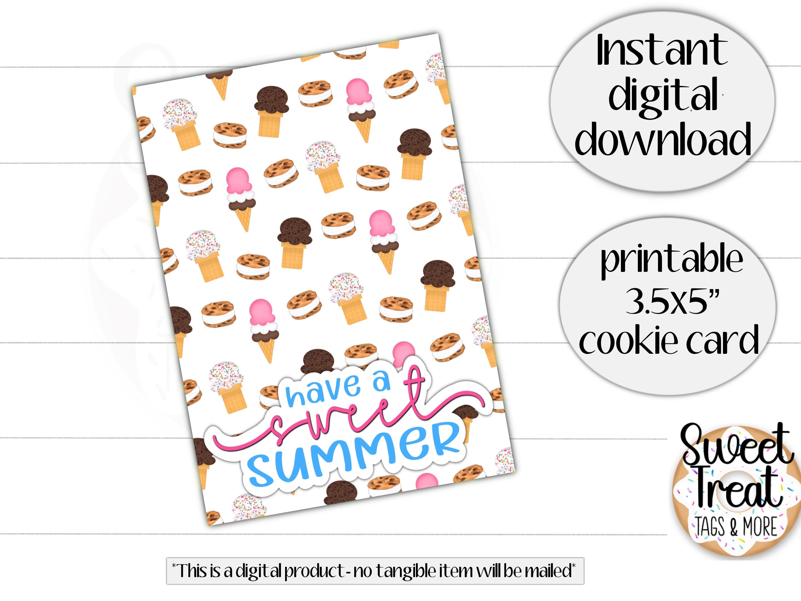 Printable Summer Cookie Card Have a Sweet Summer 3.5x5 Ice Cream Cookie ...
