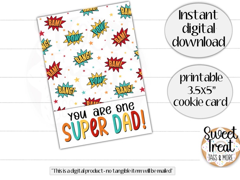 Printable Father's Day Cookie Card You Are One Super Dad 3.5x5 Super ...