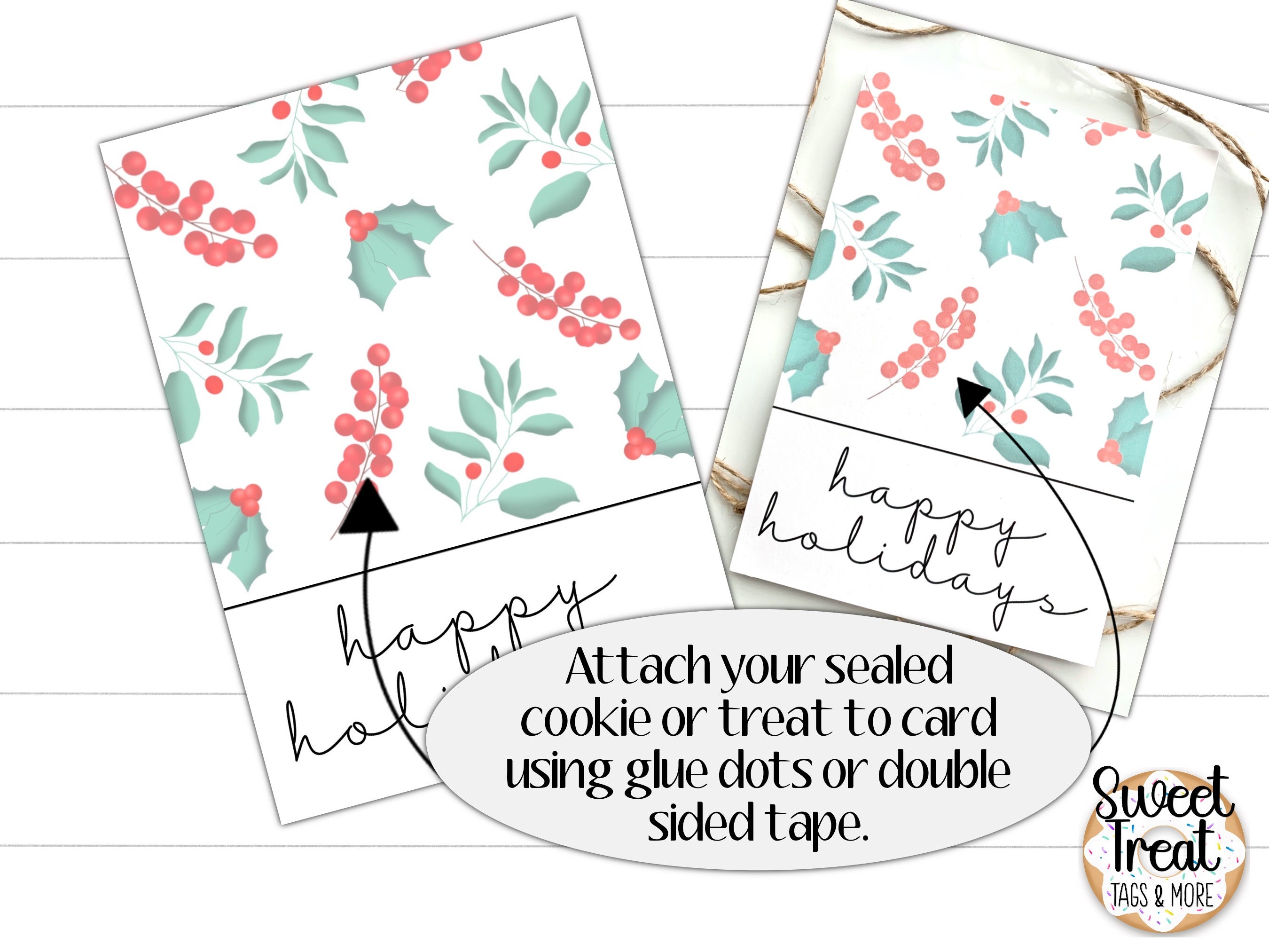 Printable Christmas Cookie Card - Happy Holidays - Winter Greenery - 3 ...