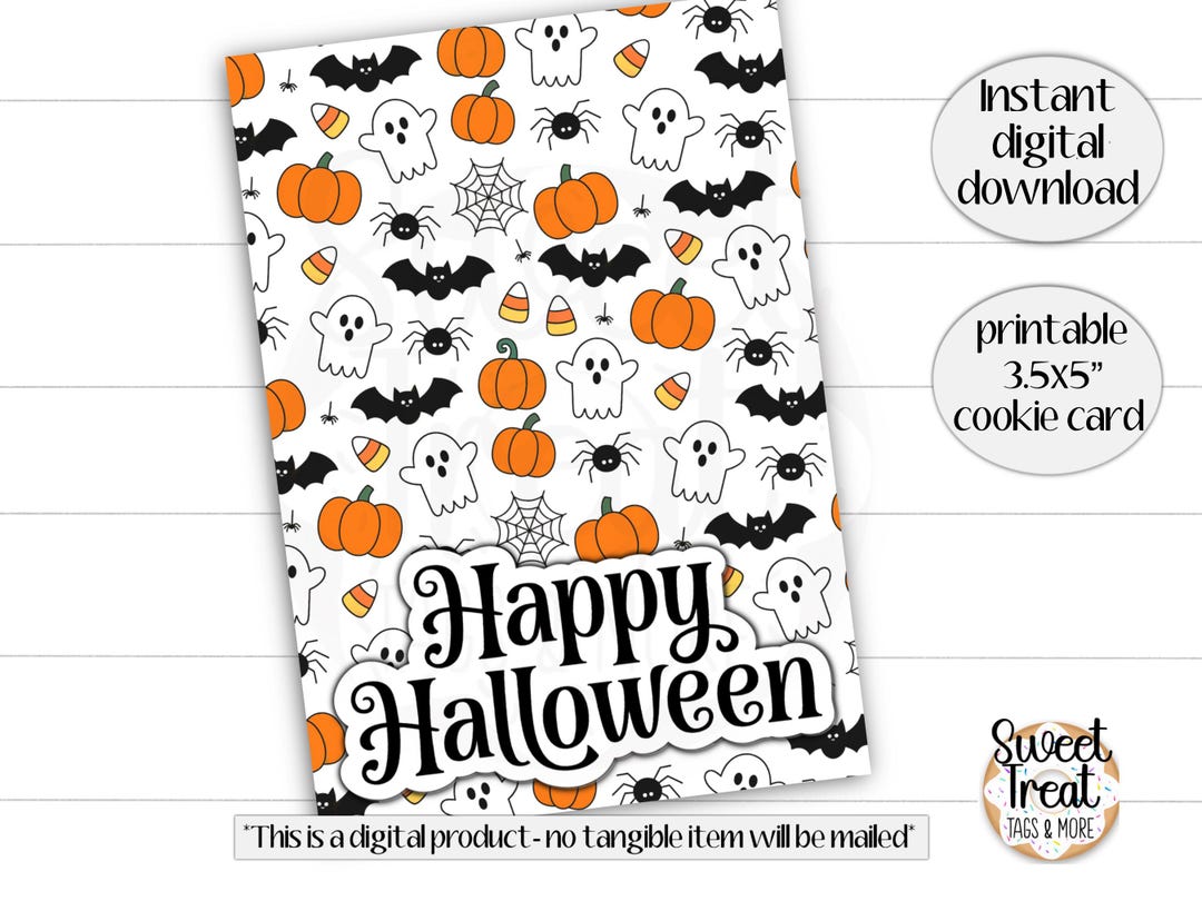 Printable Halloween Cookie Card - Happy Halloween Cookie Holder - Trick ...
