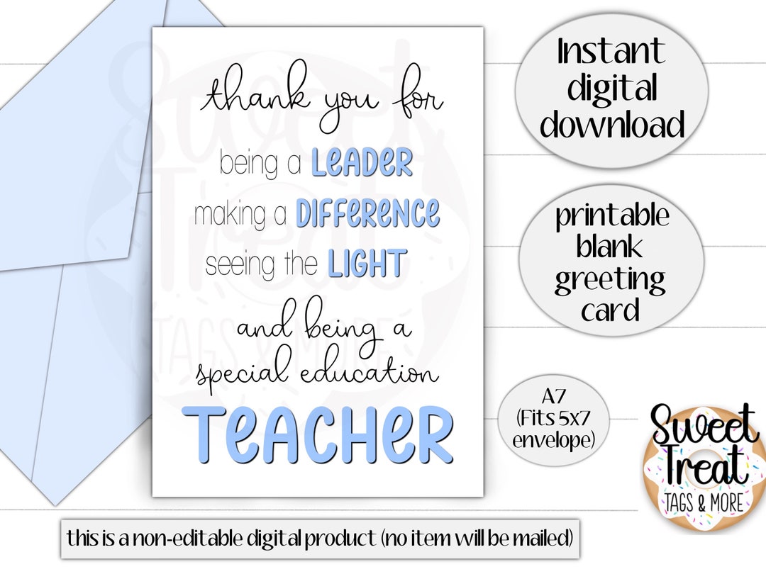 Printable Teacher Appreciation Greeting Card - 5x7"- Thank You for ...