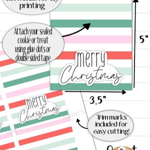Printable Christmas Cookie Card - Merry Christmas - Stripes - 3.5x5 ...