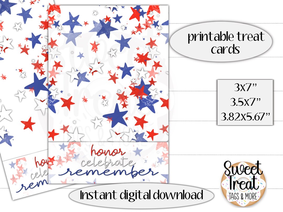 Printable Memorial Day Treat Card Set - Honor, Celebrate, Remember ...