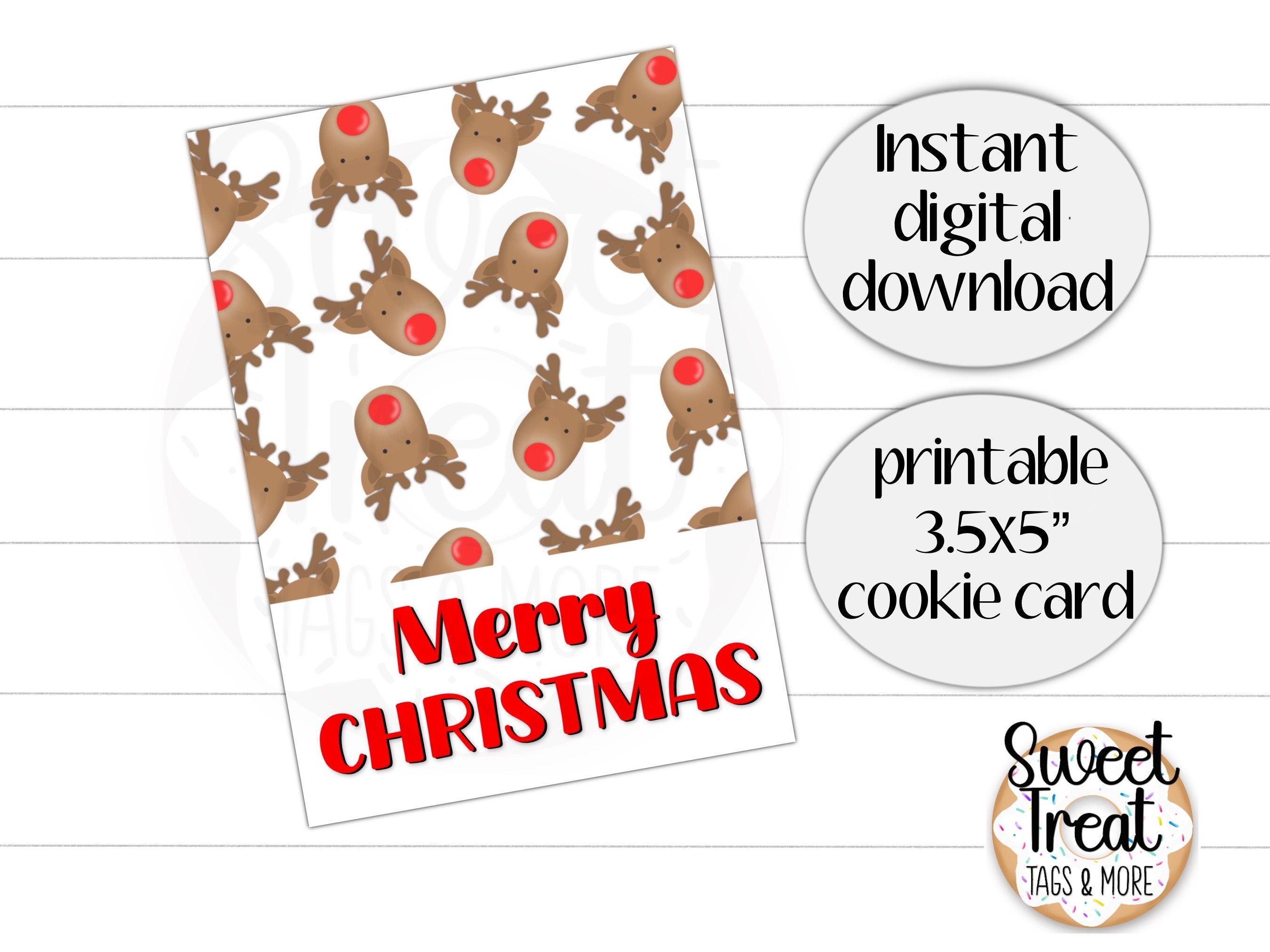 Printable Christmas Cookie Card Merry Christmas Reindeer Santa's ...