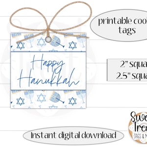Printable Hanukkah Cookie Tags - Happy Hanukkah- Menorah and Star of ...