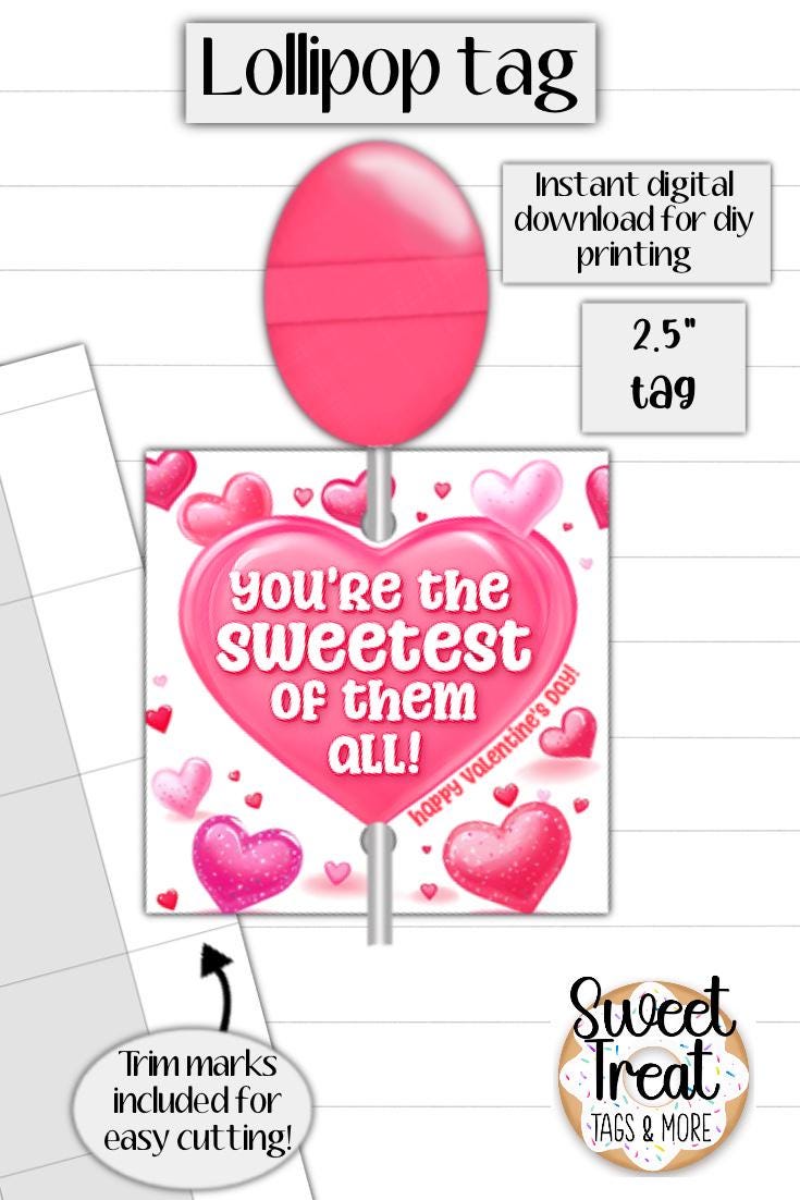 Printable Valentine's Day Lollipop Tag - Valentine's Day Class Gifts ...