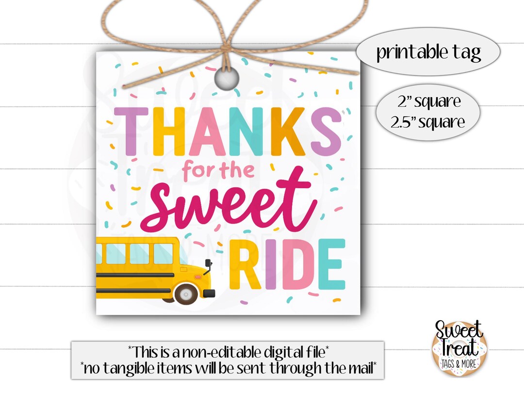 Printable Bus Driver Appreciation Tag - School Bus Treat Tag - Bus ...