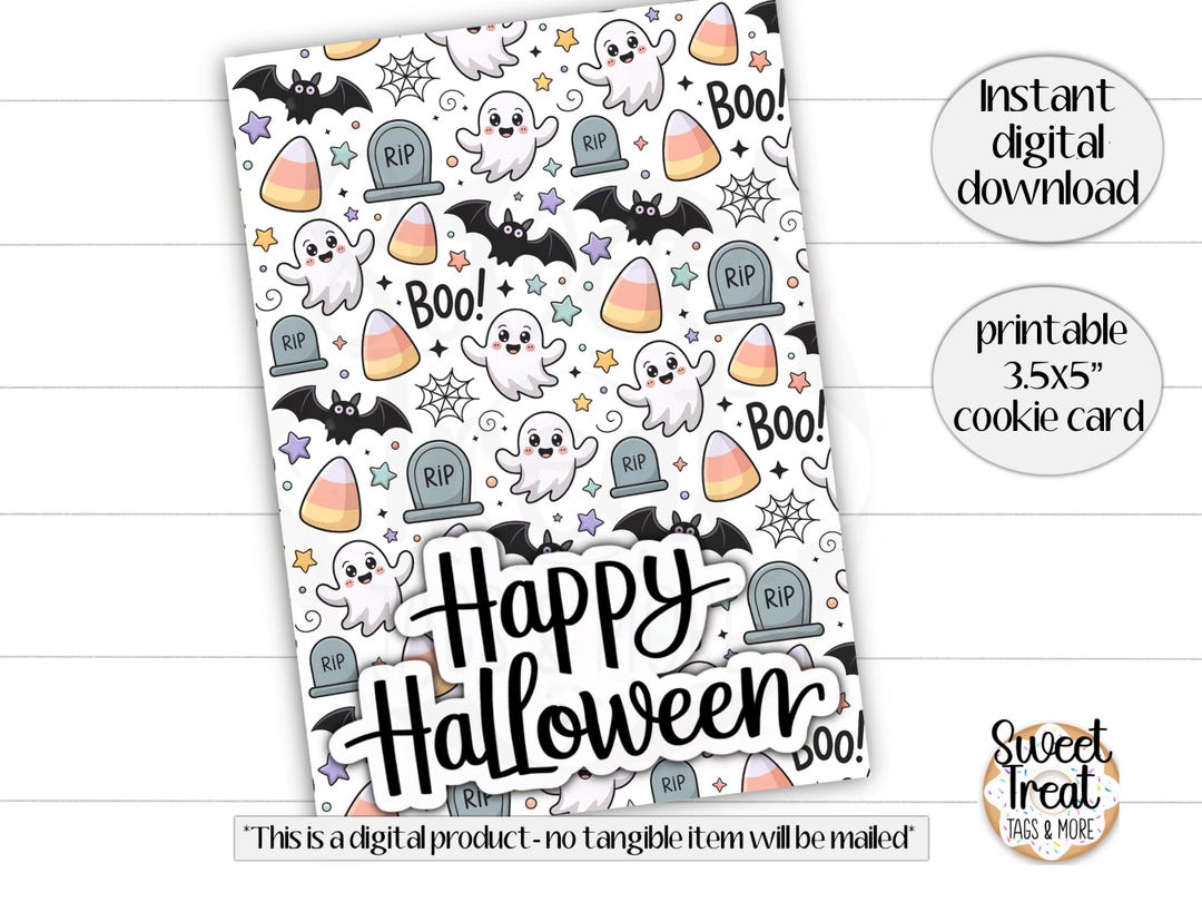Printable Halloween Cookie Card - Halloween Cookie Packaging - Ghost ...