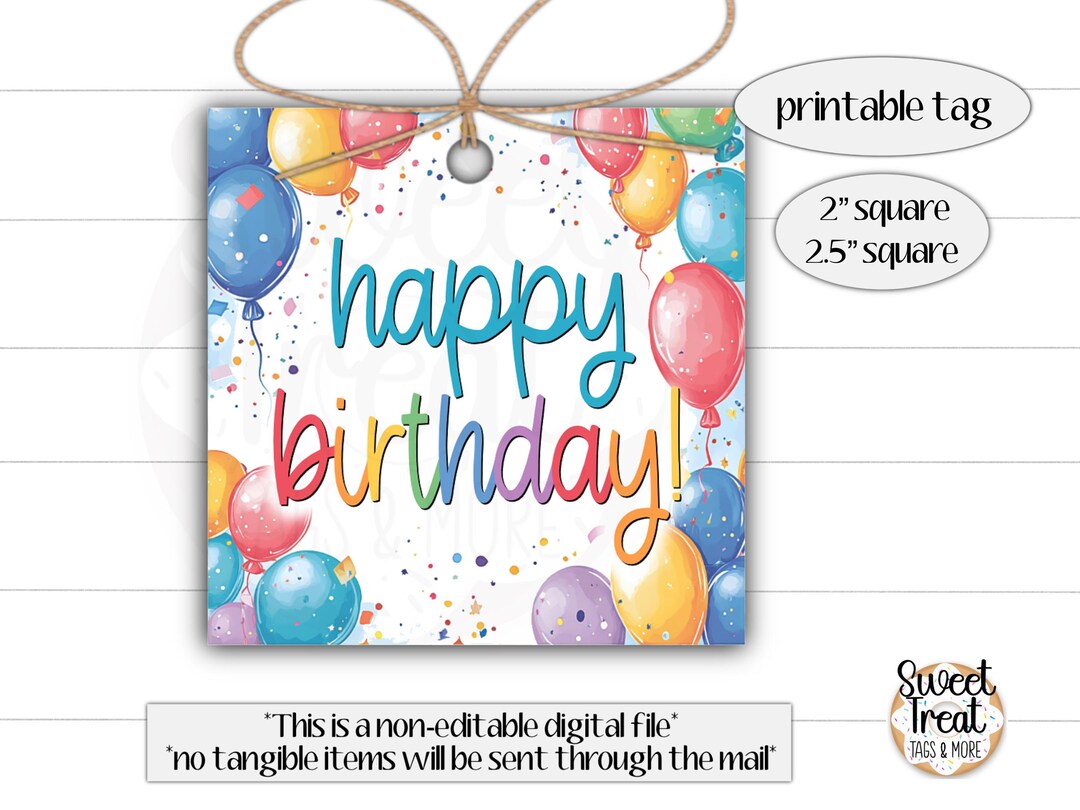Printable Birthday Gift Tags - Birthday Treat Tag - Birthday Cookie Tag ...