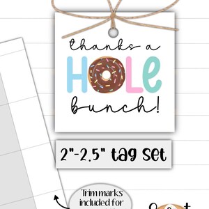 Printable Donut Tag - 2"- 2.5"- Thanks a Hole Bunch Donut Tag - Donut ...