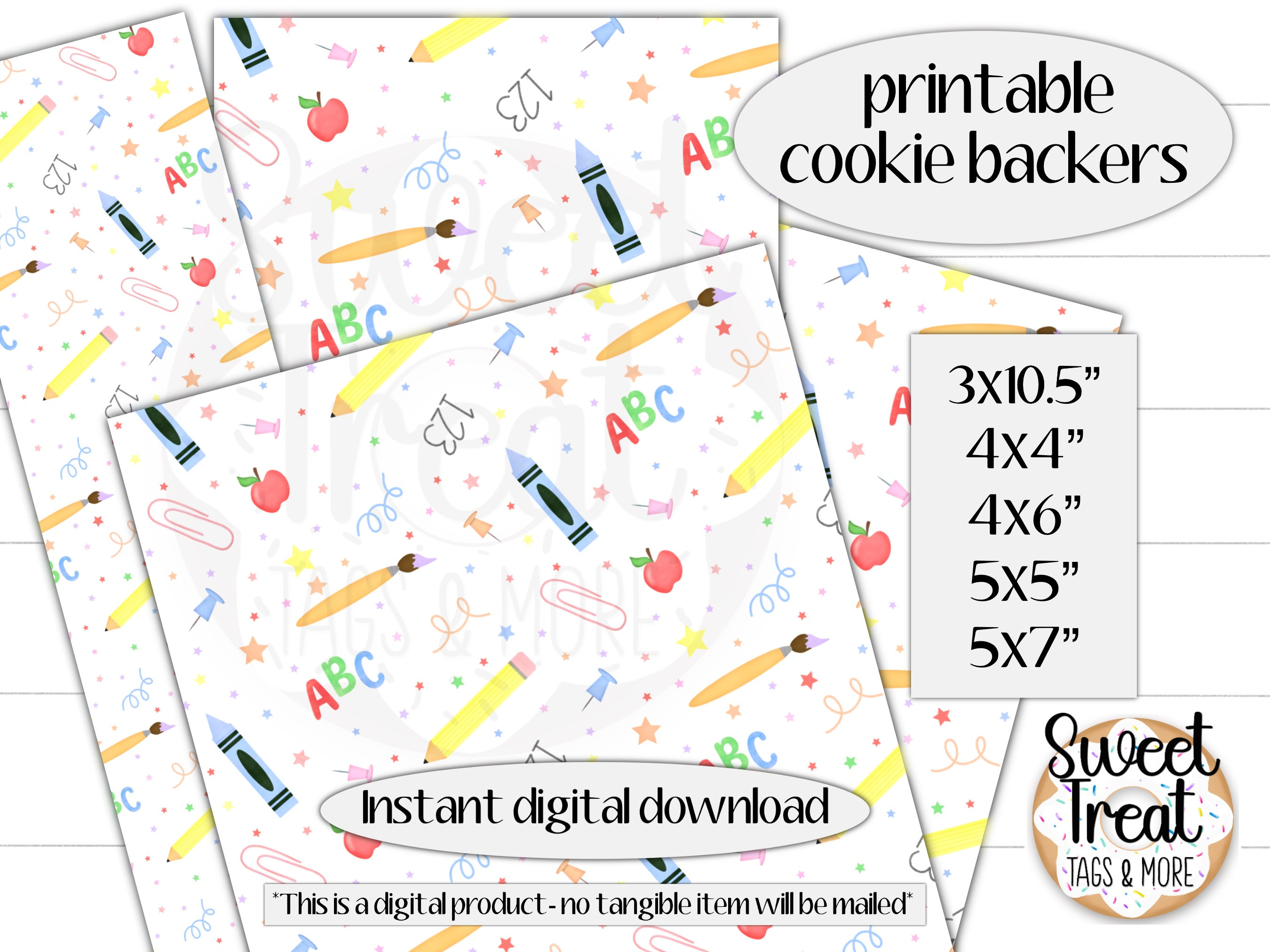 Printable Teacher Appreciation Cookie Backers 3x10.5, 4x4, 4x6, 5x5 and ...