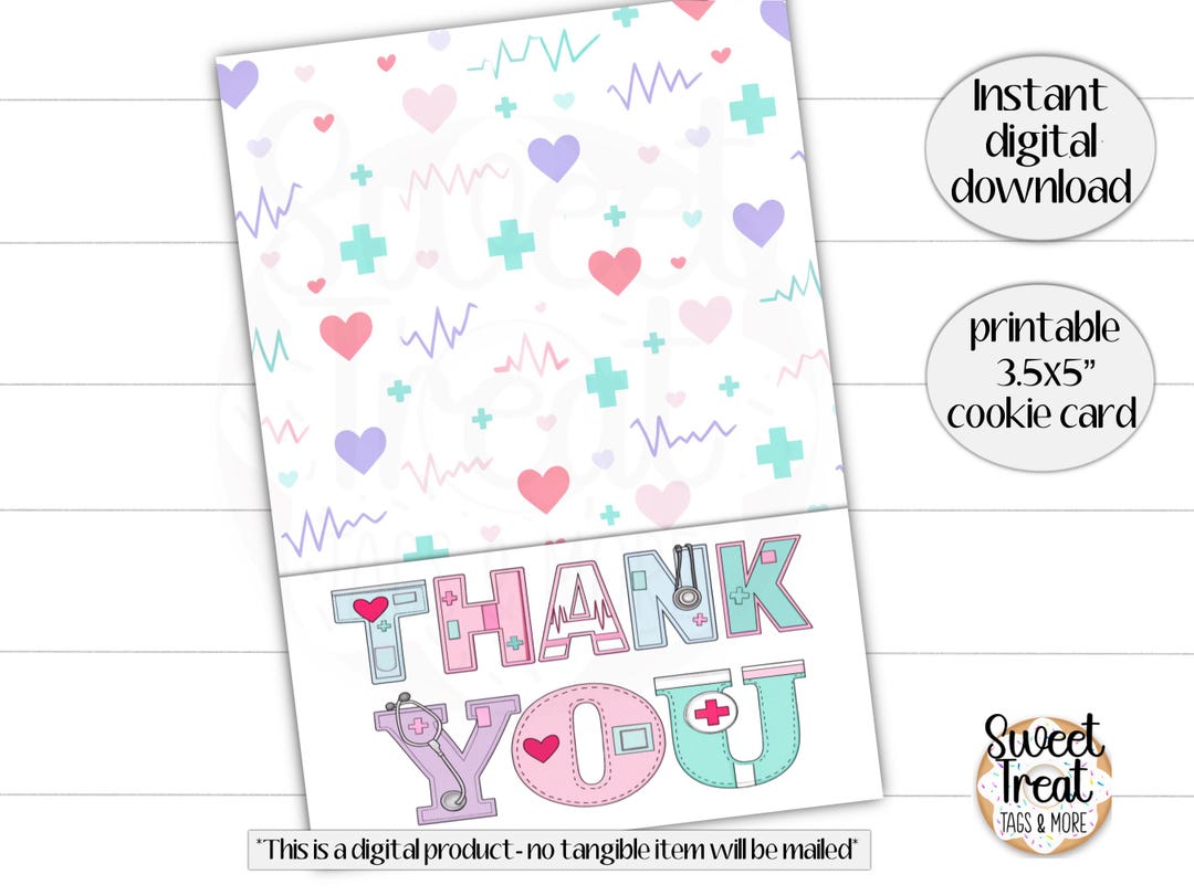 Printable Nurse Appreciation Cookie Card - Nurse Cookie Cards - Nurse ...
