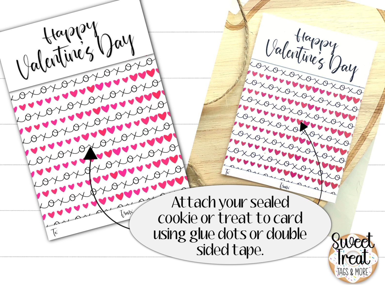 Printable Valentines Day Cookie Card Happy Valentine's Day 3.5x5 Xoxo ...
