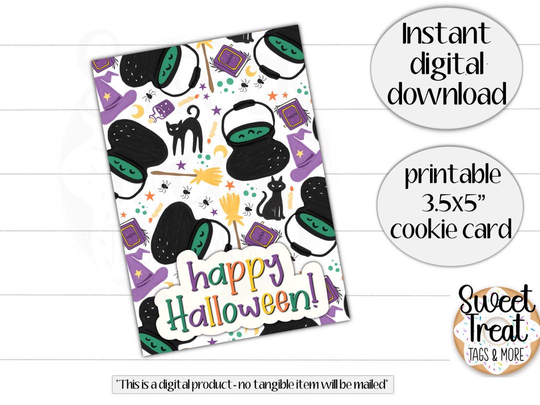 Printable Halloween Cookie Card - Cauldron Cookie Card - Halloween ...