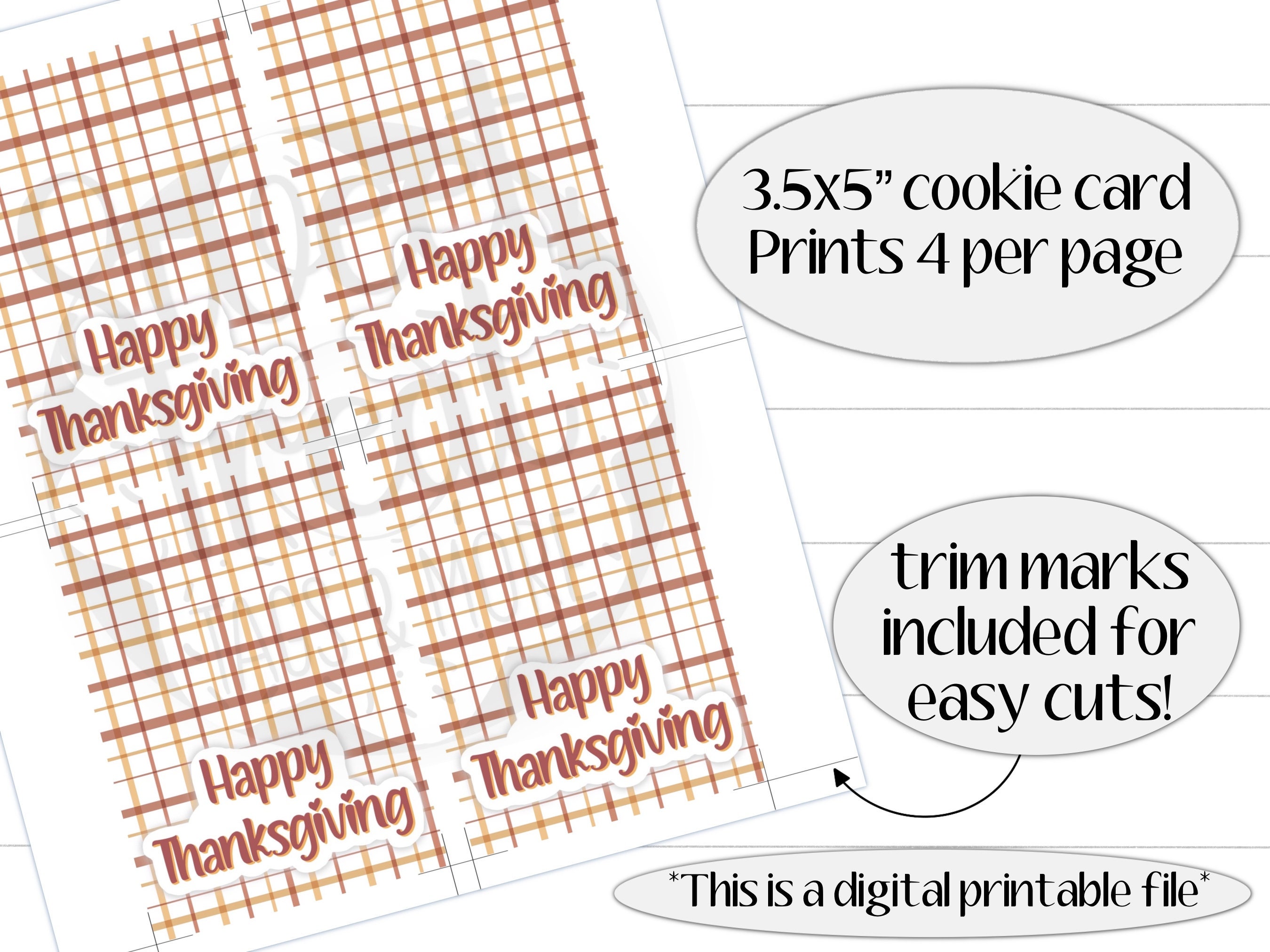 Printable Thanksgiving Cookie Card Happy Thanksgiving Plaid - Etsy