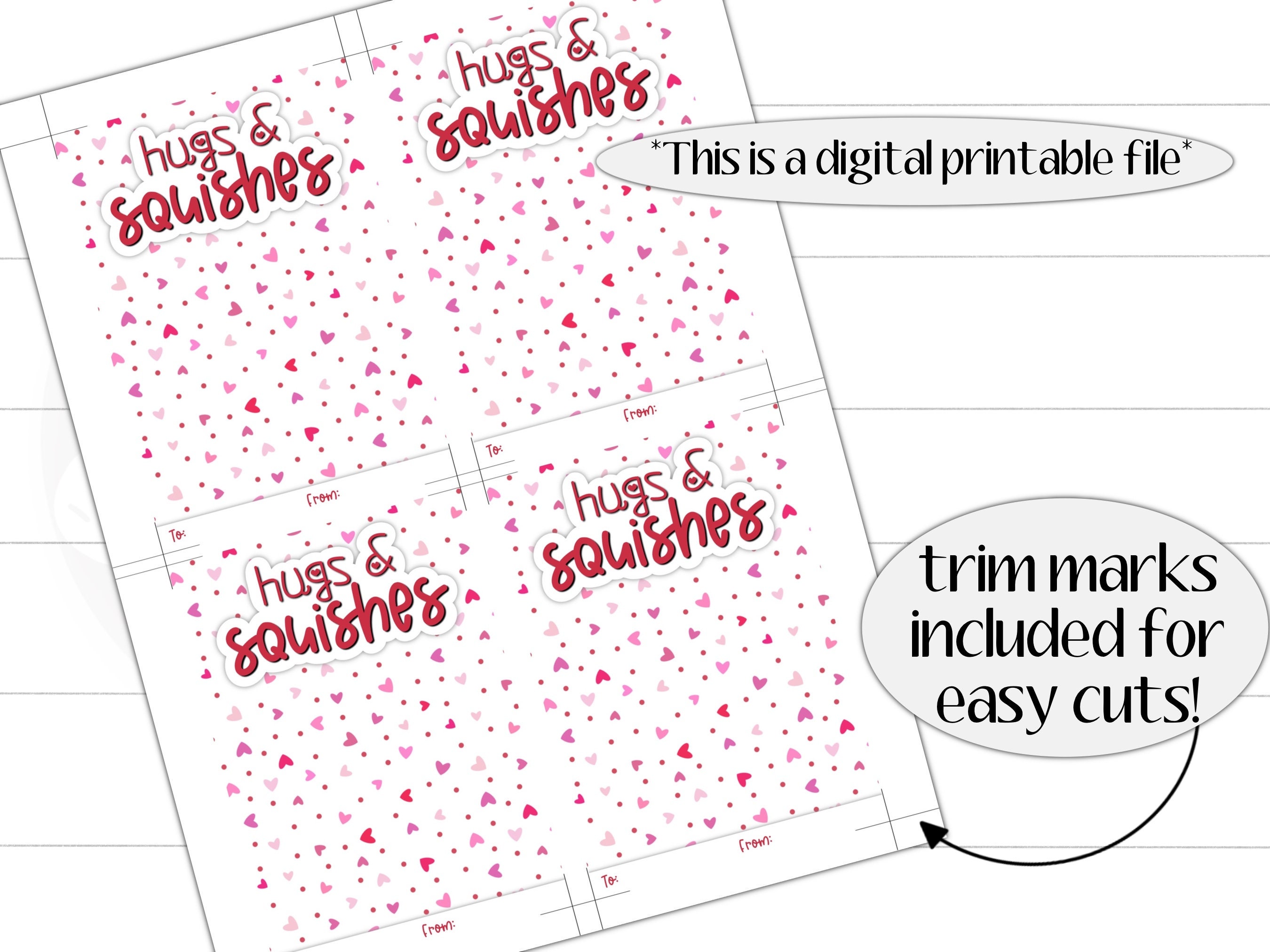Printable Valentines Day Cookie Card Hugs and Squishes 3.5x5 Red and ...