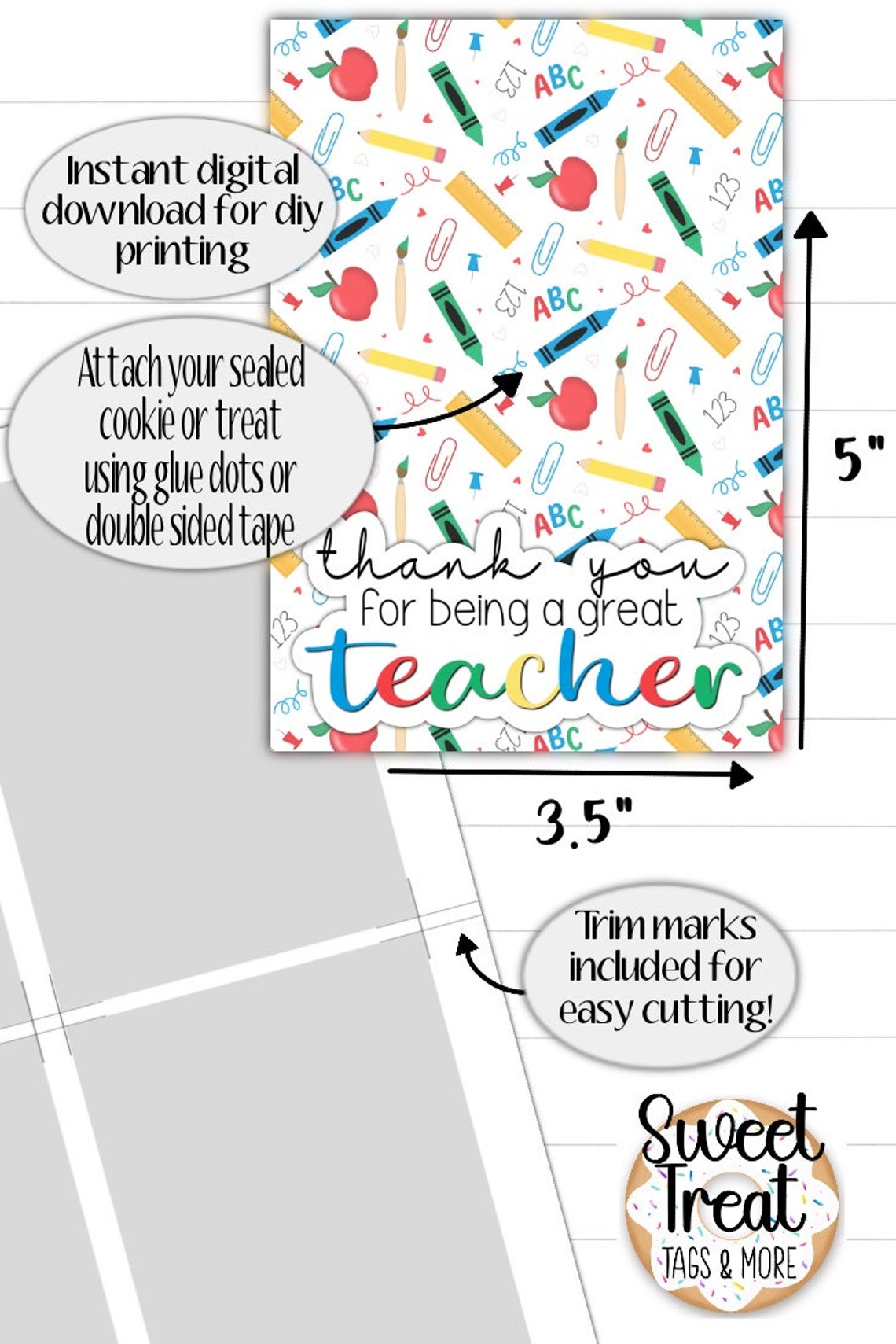 Printable Teacher Appreciation Cookie Card Thank You for Being a Great ...
