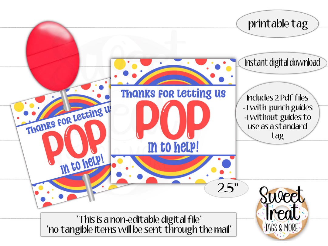 Printable Lollipop Tag - Pop in to Help Lollipop Tags – Treat Tags for ...