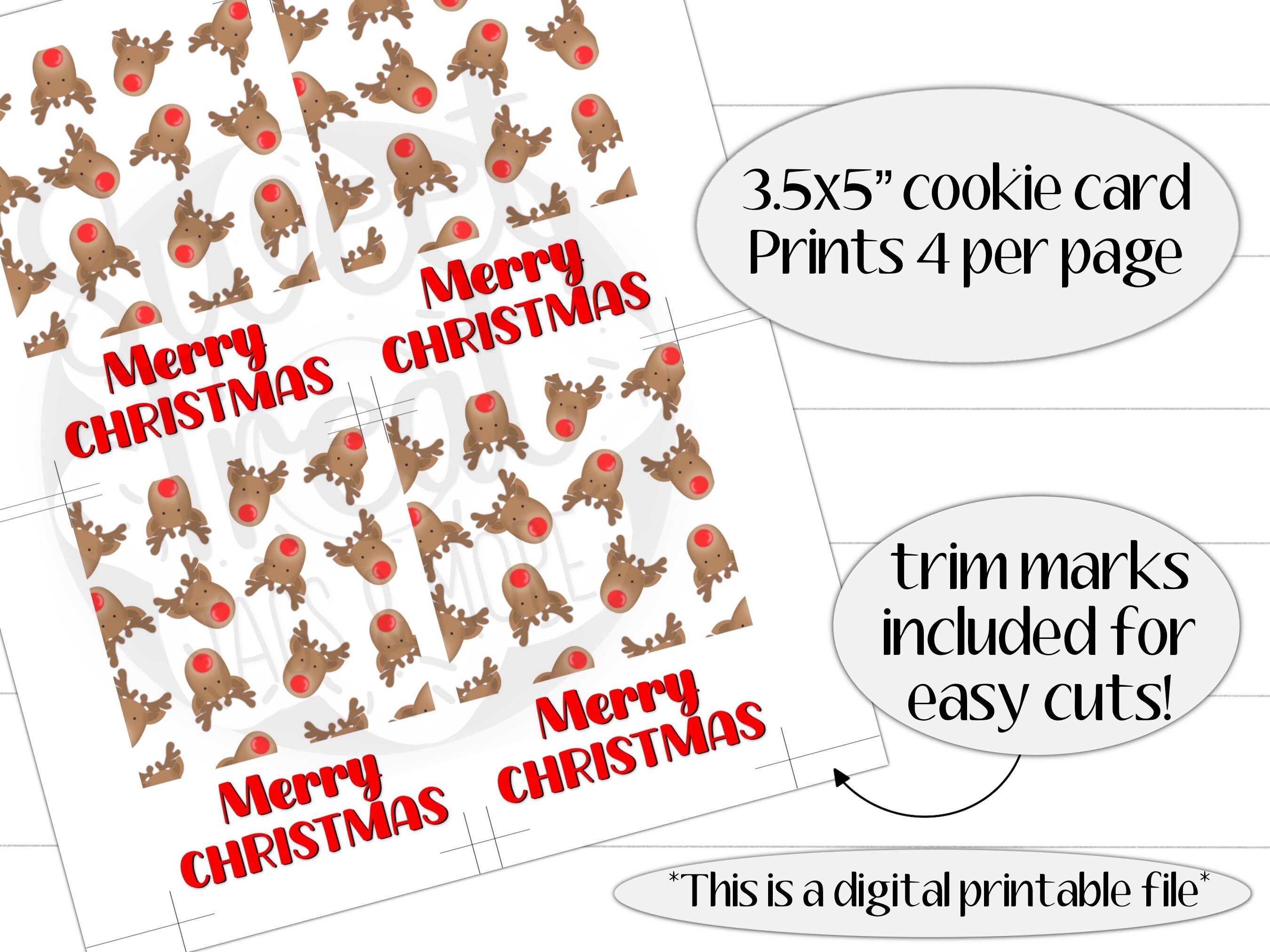 Printable Christmas Cookie Card Merry Christmas Reindeer Santa's ...