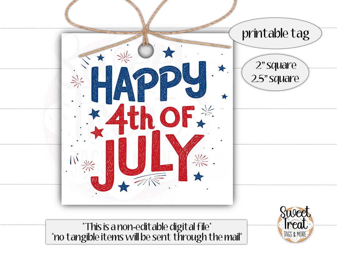 Printable 4th of July Gift Tag - 4th of July Treat Tag - Patriotic ...
