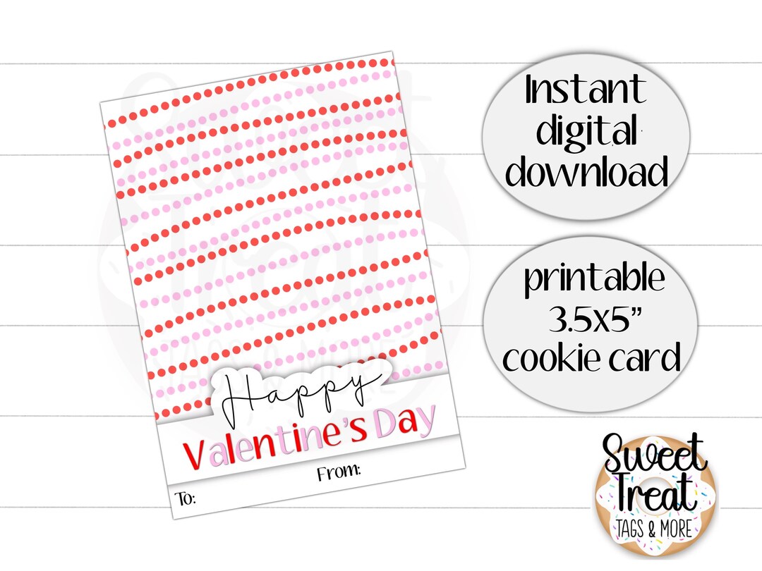 Printable Valentines Day Cookie Card - Happy Valentine's Day - 3.5x5 ...