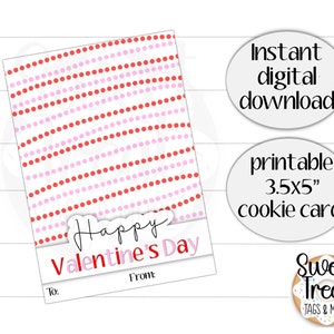 Printable Valentines Day Cookie Card Happy Valentine's Day 3.5x5 Red ...