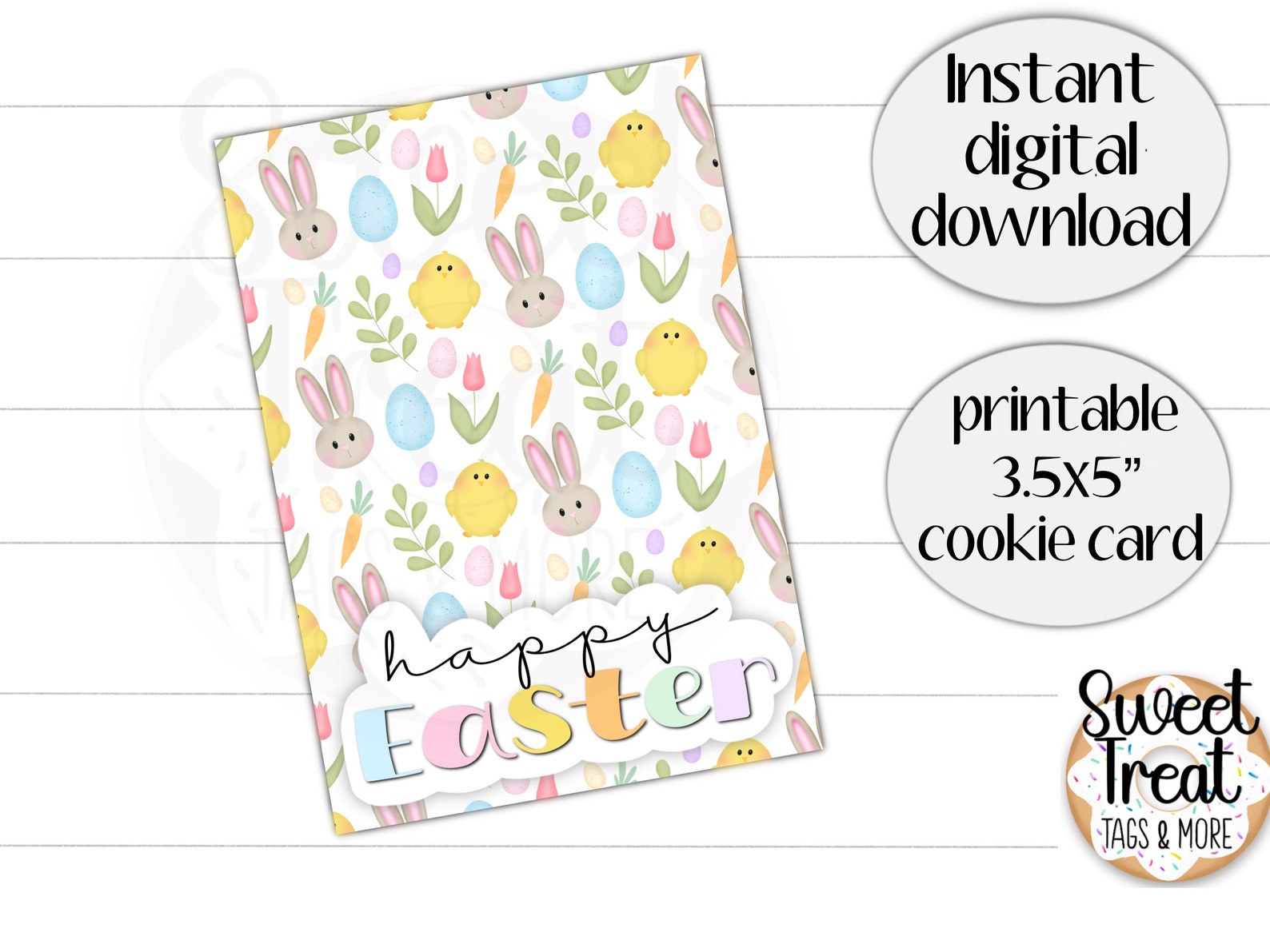 Printable Easter Cookie Card - 3.5x5" – Happy Easter Bunny & Chick ...