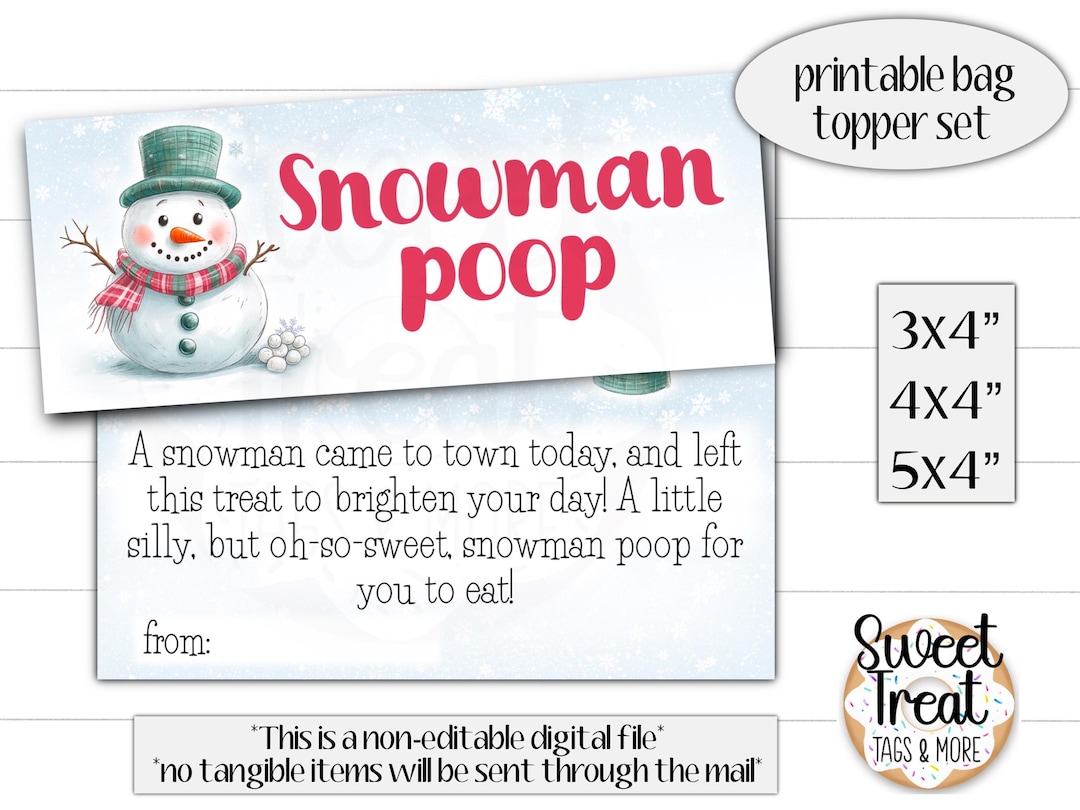 Snowman Poop Tag - Snowman Poop Topper - Funny Christmas Gift - Kids ...