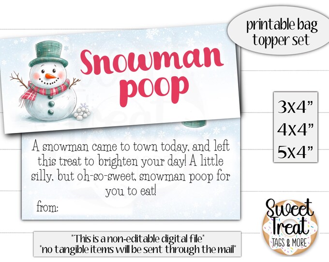 Snowman Poop, Reindeer Poop, Gingerbread Man Poop TAGS & BAGS ONLY ...