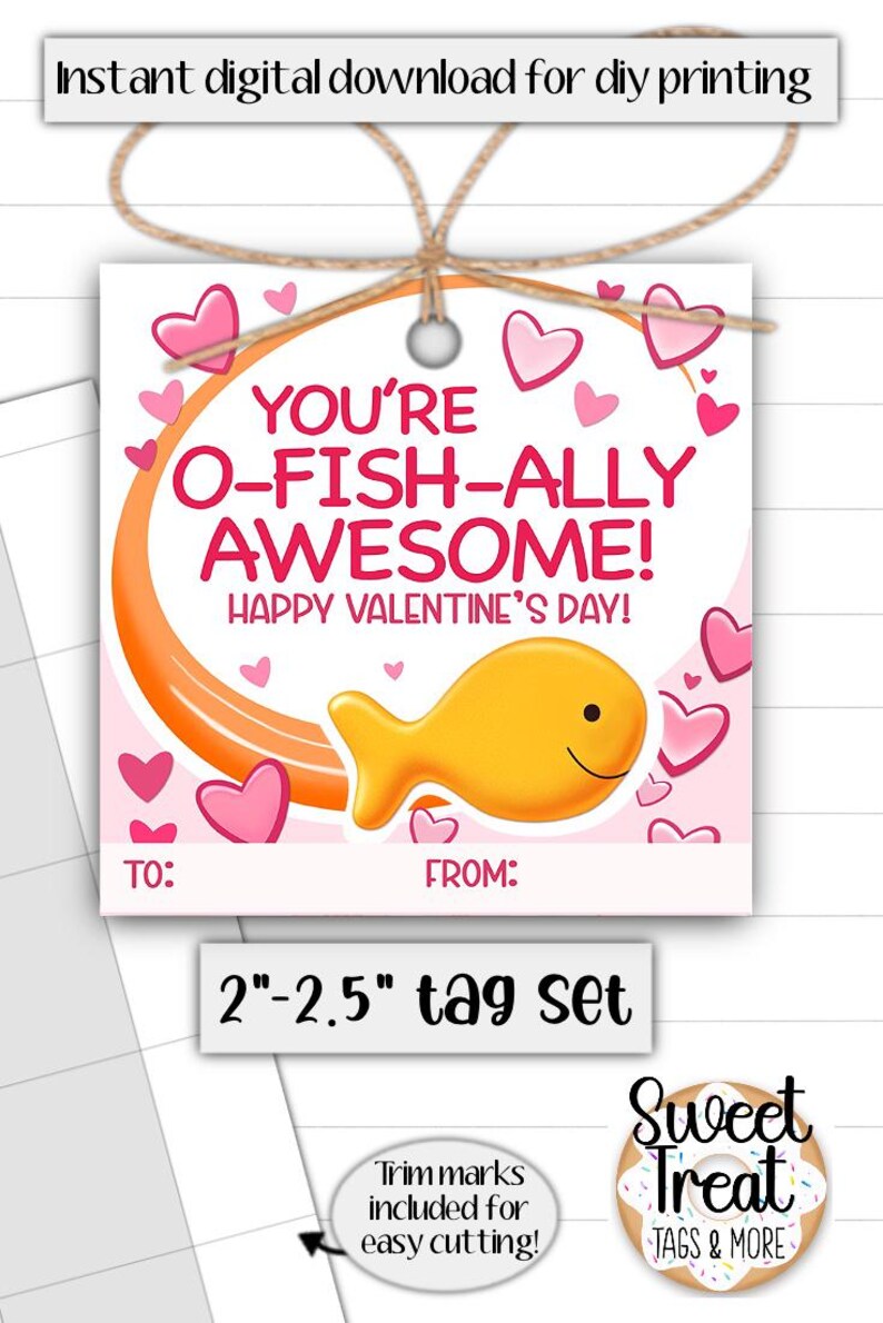 Printable Valentine's Day Goldfish Tag - Valentine's Day Class Tags ...