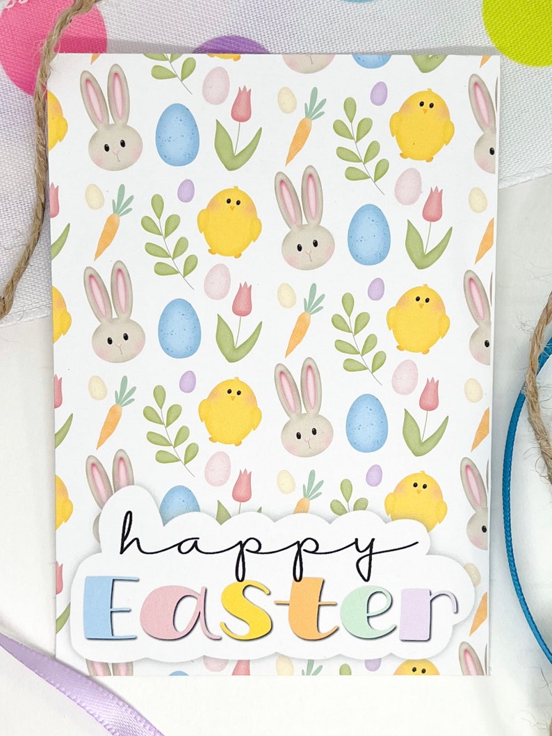 Printable Easter Cookie Card Happy Easter 3.5x5 Bunny, Egg, Carrot and ...