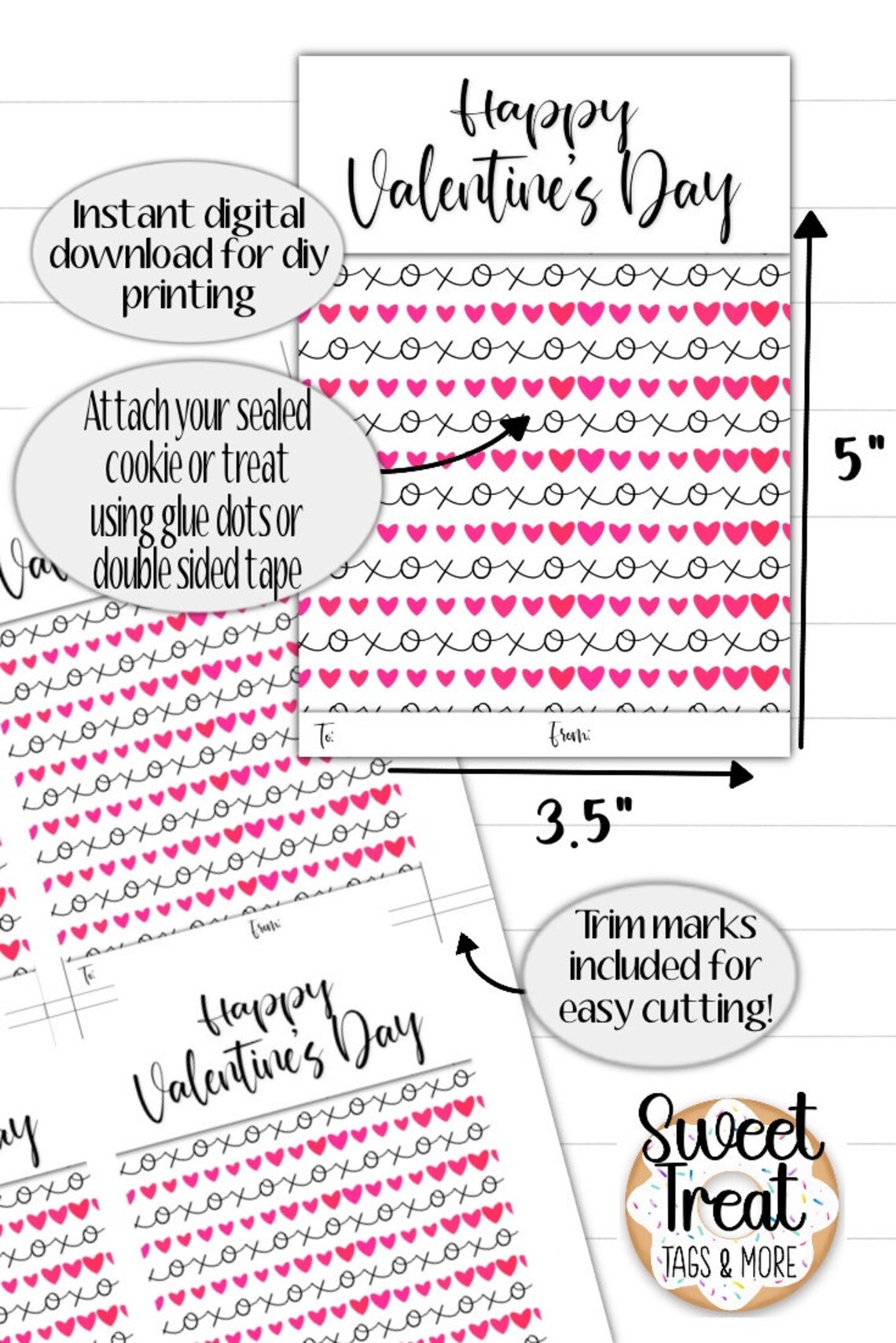 Printable Valentines Day Cookie Card Happy Valentine's Day 3.5x5 Xoxo ...