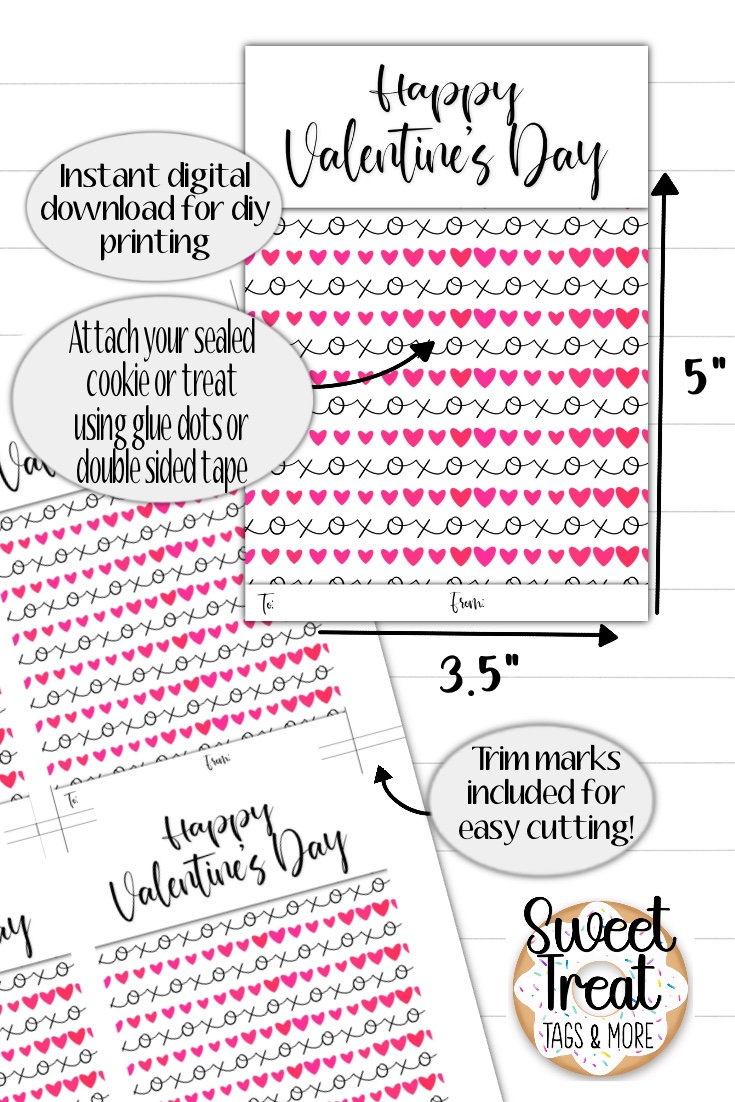 Printable Valentines Day Cookie Card Happy Valentine's Day 3.5x5 Xoxo ...