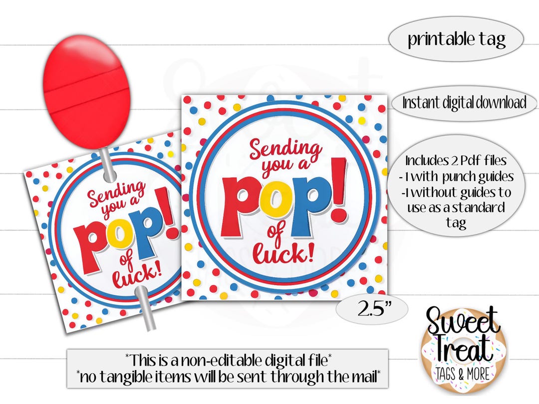 Treat Tag for Blow Pops - Printable POP of Luck Lollipop Tag - Sending ...