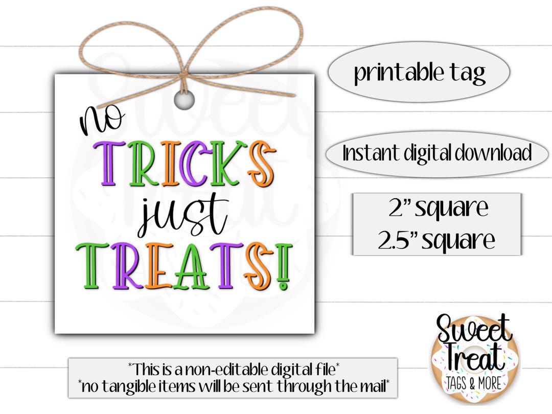 Printable Halloween Cookie Tag - Halloween Gift Tag - No Tricks Just ...