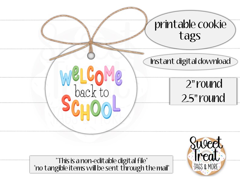 Printable Round Back to School Cookie Tag Set - 2"-2.5"- Welcome Back ...