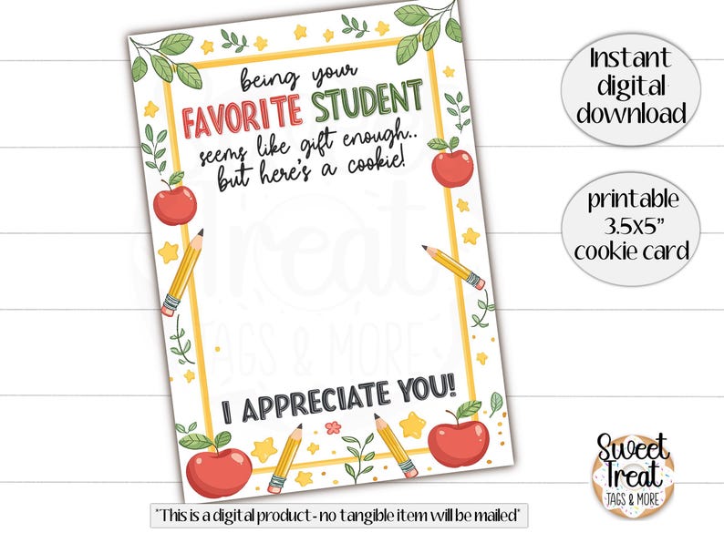 Printable Teacher Appreciation Cookie Card - Teacher Appreciation ...