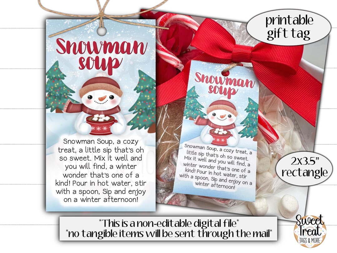 Snowman Soup - Hot Chocolate Printable - Snowman Soup Tag - Christmas ...