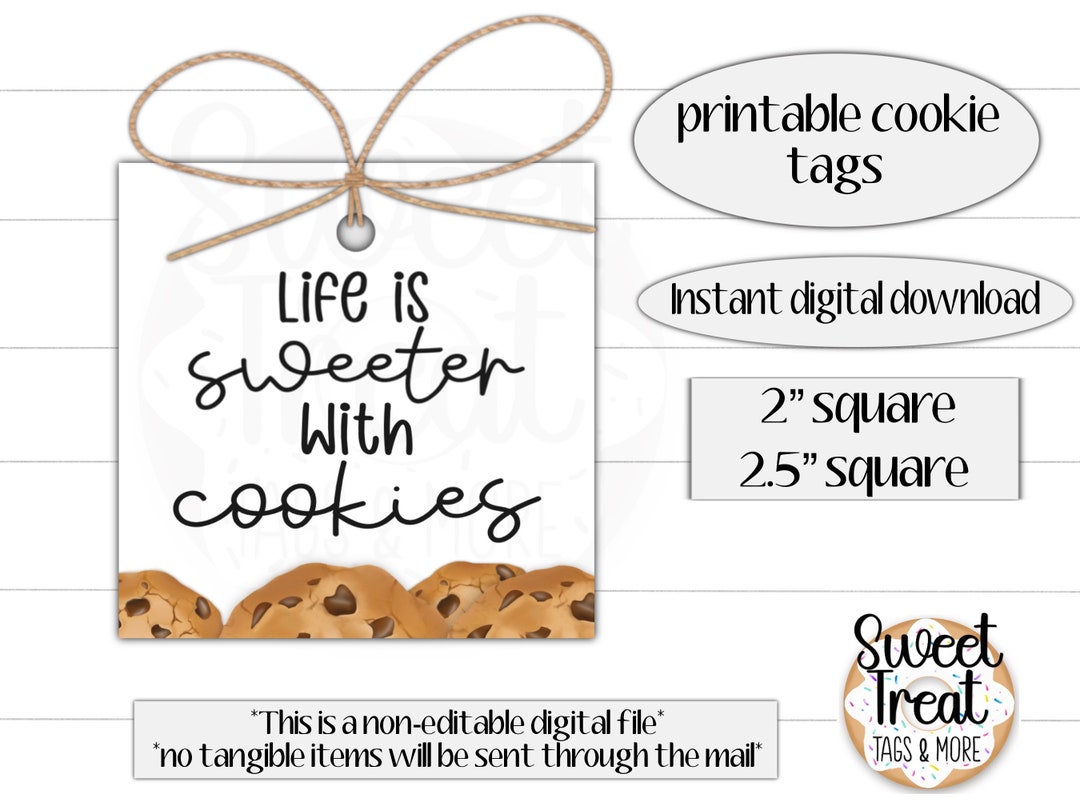 Printable Cookie Tag - Chocolate Chip Cookie Favor Tag - Chocolate Chip Cookie Gift Tag - Cookie ...