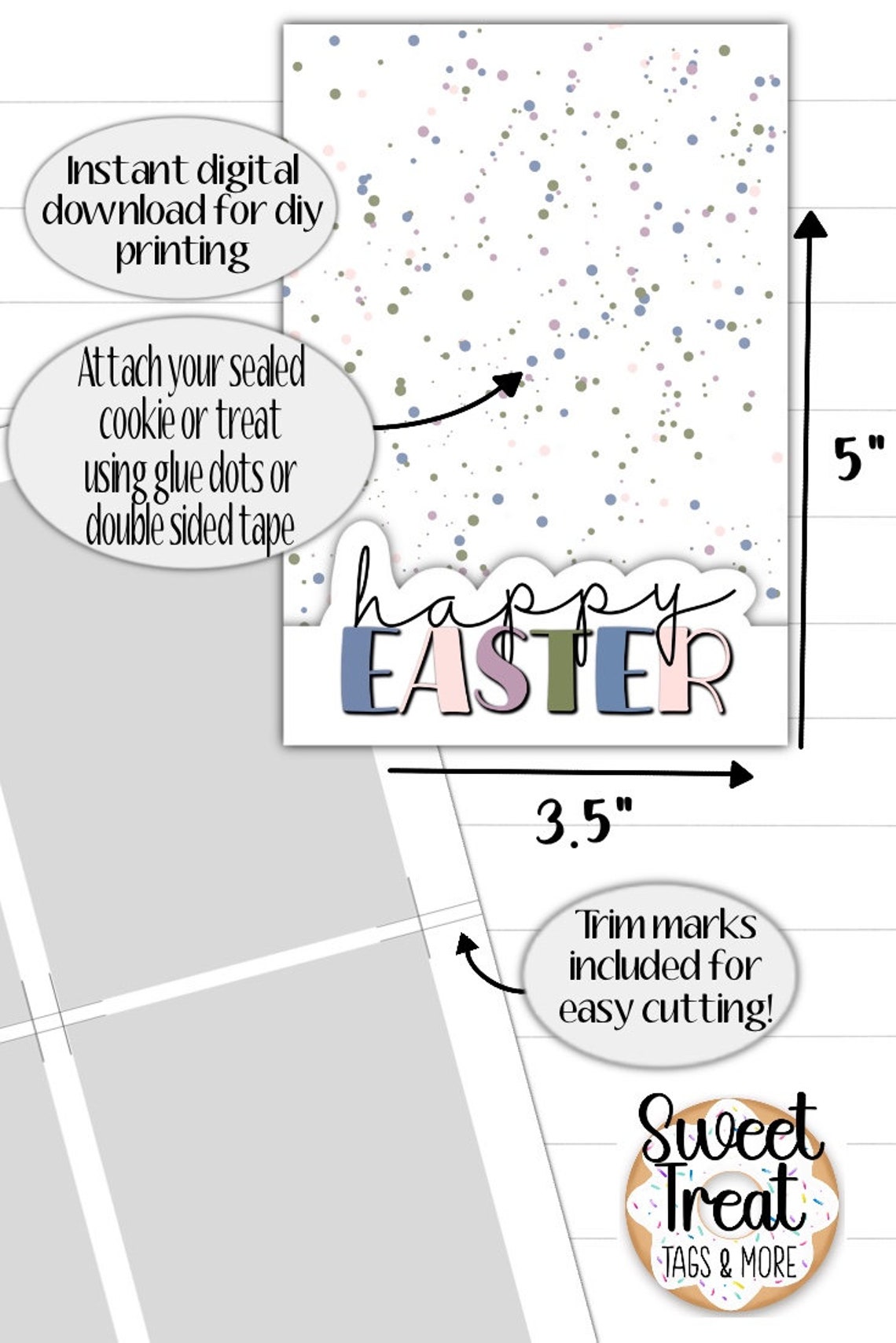Printable Easter Cookie Card - Happy Easter- Specks- 3.5x5" Easter Egg ...