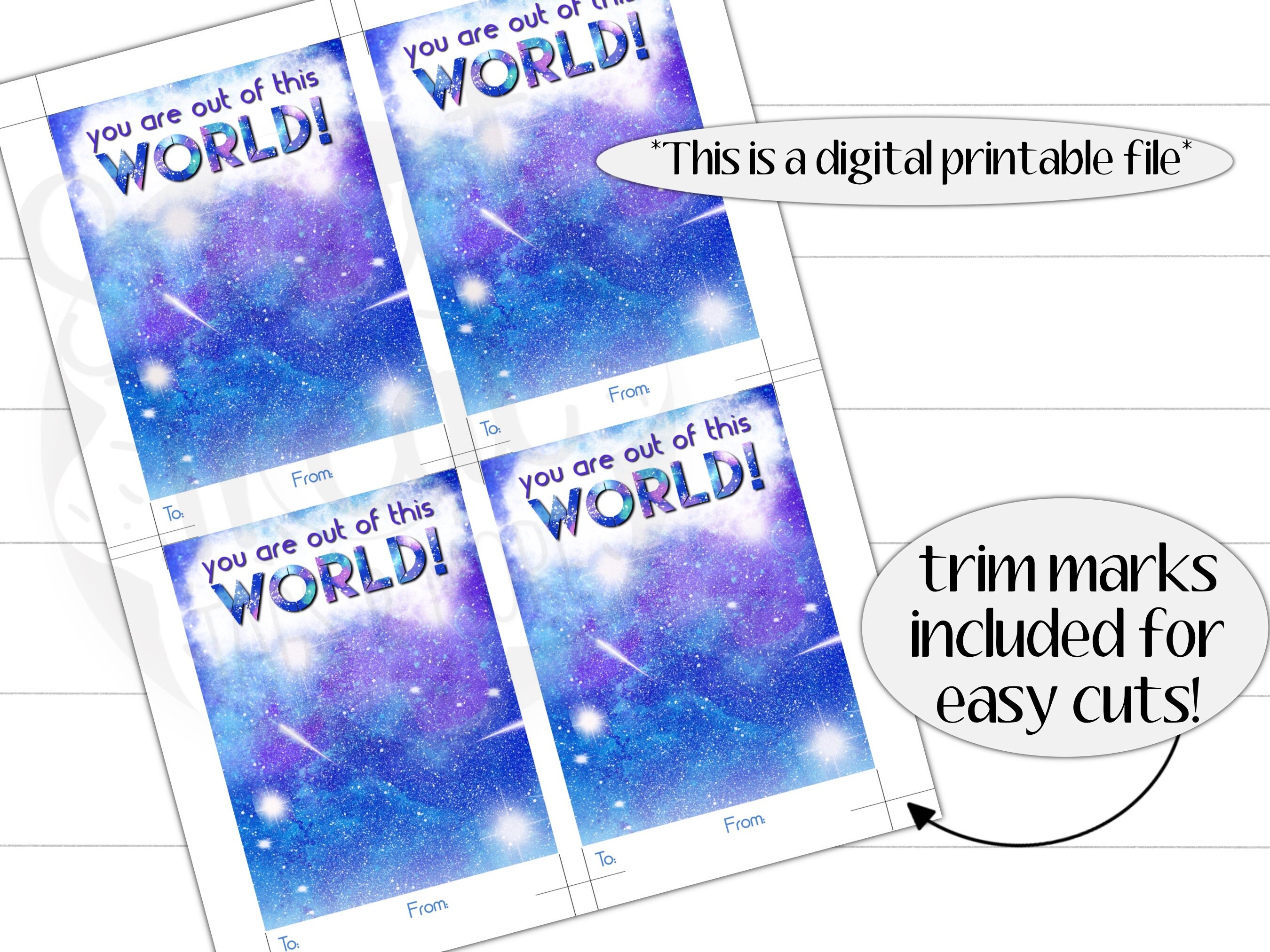 Printable Valentines Day Cookie Card You Are Out of This World 3.5x5 ...