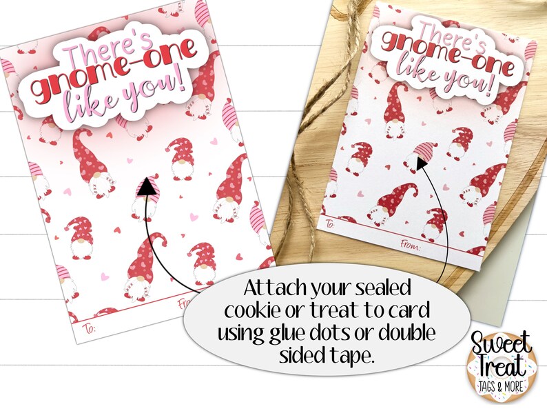 Printable Valentines Day Cookie Card There's Gnome One Like You 3.5x5 ...